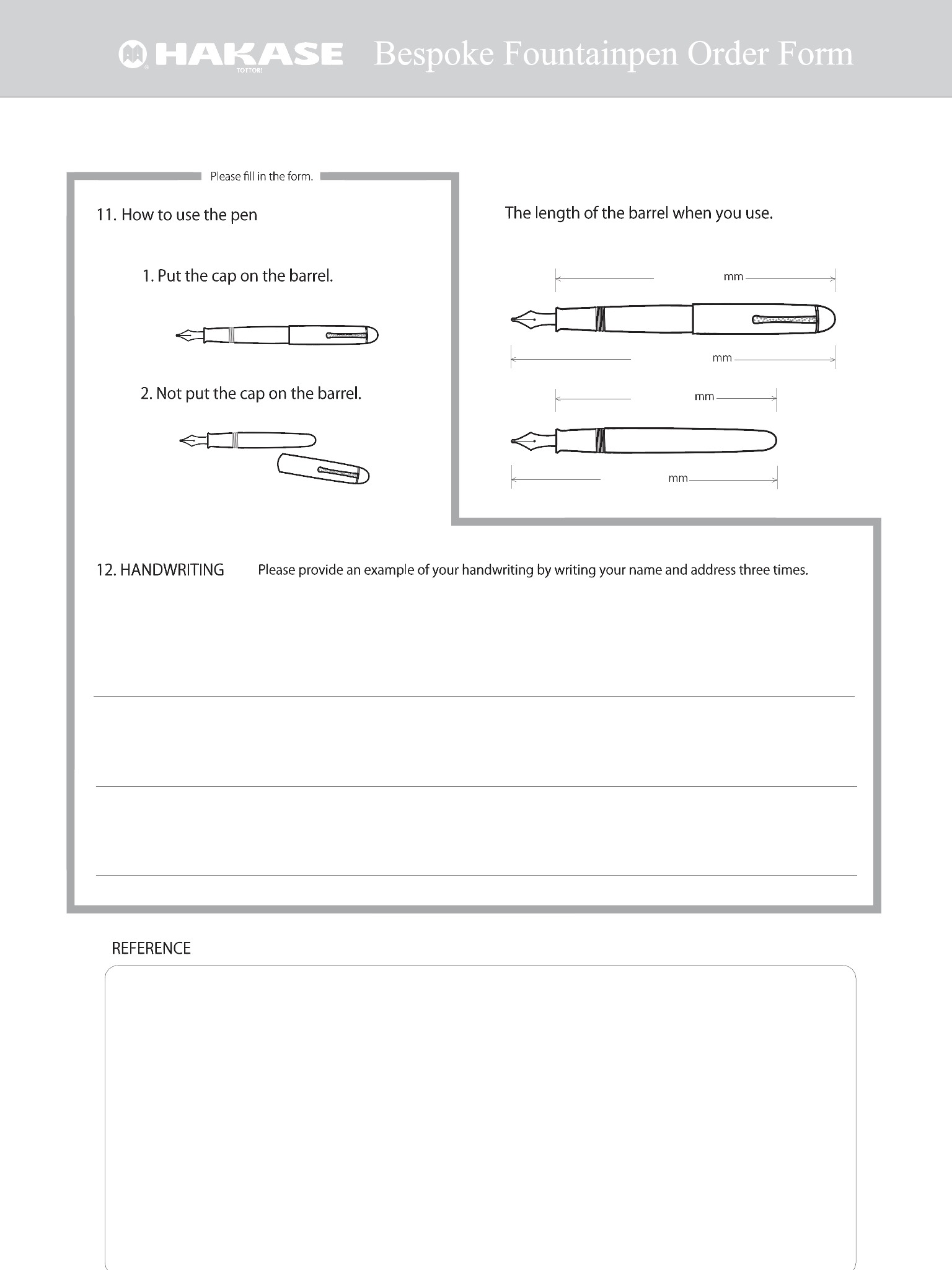 Fountain pen online order form | HAKASE Bespoke fountainpen